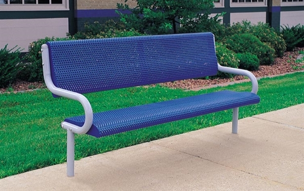Bench with Back 6 Foot Plastic Coated Perforated Steel - Park Tables