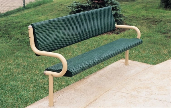 Bench with Back 6 Foot Plastic Coated Perforated Steel - Park Tables