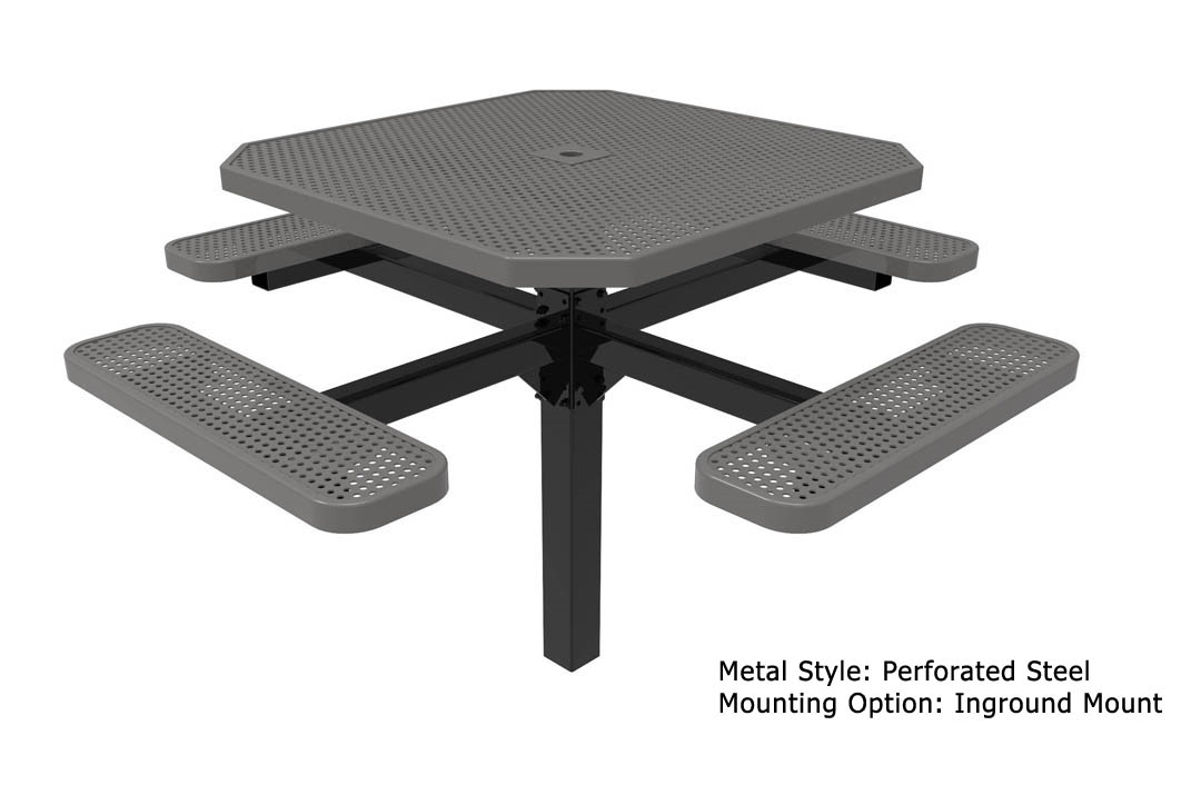 RHINO Octagonal Pedestal Thermoplastic Metal Picnic Table, Inground or ...