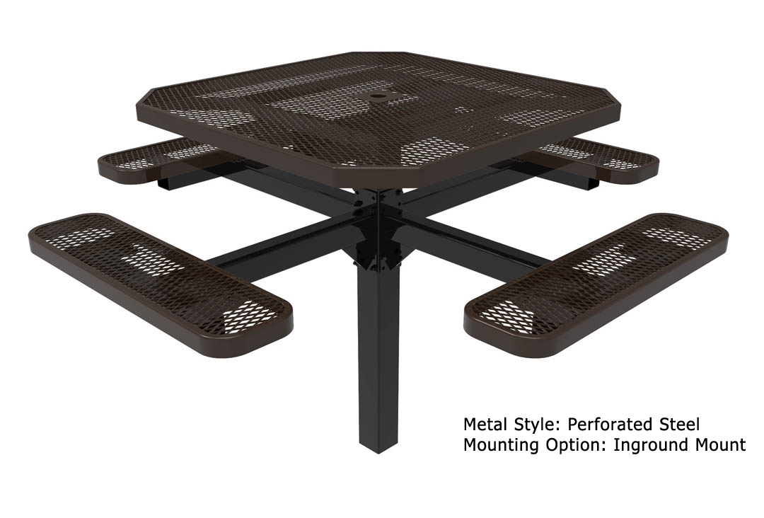 RHINO Octagonal Pedestal Thermoplastic Metal Picnic Table, Inground or ...