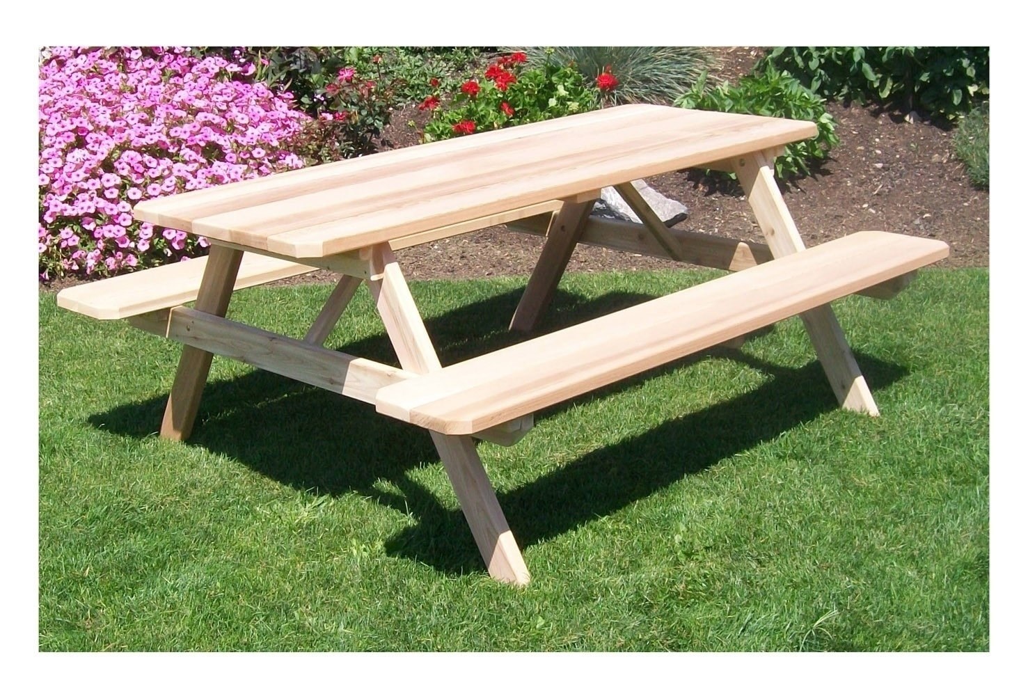 8 Ft Traditional Wood Picnic Table with Attached Benches - Park Tables ...
